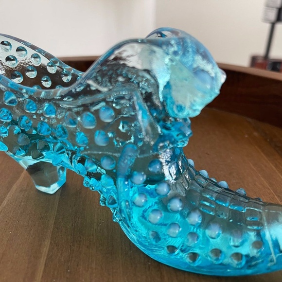 Accents | Fenton Glass Blue Opalescent Hobnail Glass Shoe | Poshmark